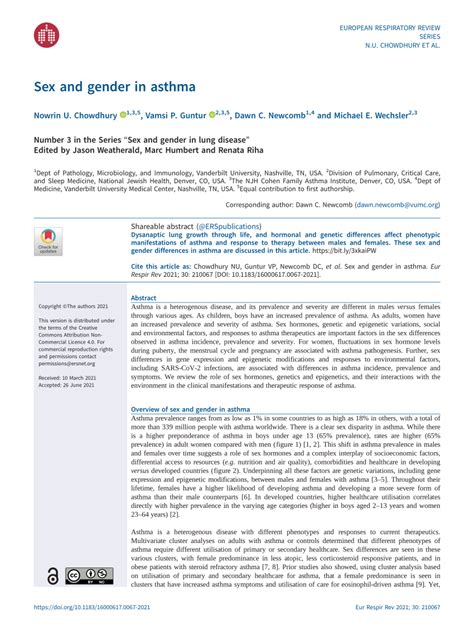 Pdf Sex And Gender In Asthma