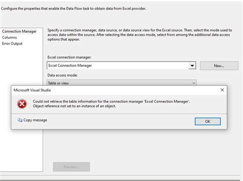 ssis failed to connect to excel connection manager