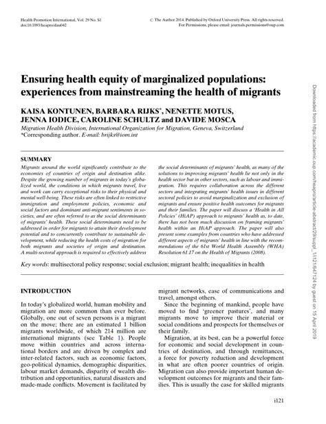 Pdf Ensuring Health Equity Of Marginalized Populations Experiences