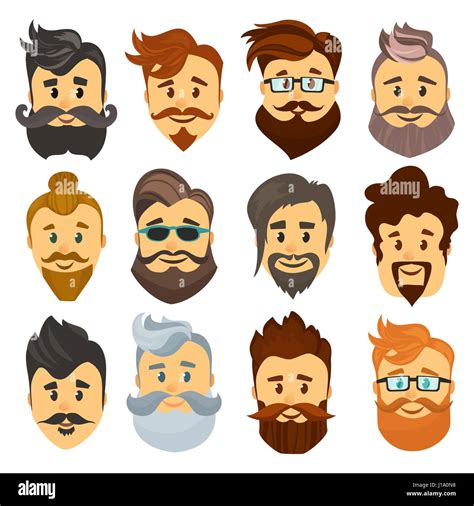 Hipster Barbershop Cartoon European People With Beards Moustaches And