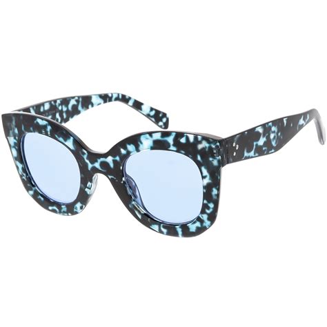 Womens Oversize Chunky Cat Eye Sunglasses Round Lens 46mm Blue Black