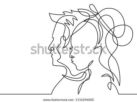 Continuous Line Drawing Man Woman Silhouettes Stock Vector Royalty