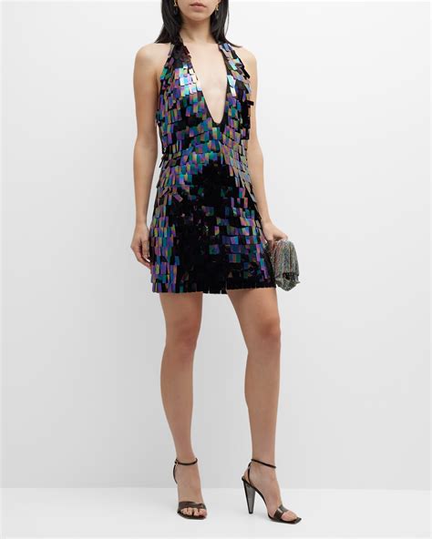 Sho Deep V Neck Sequin Mini Dress Neiman Marcus