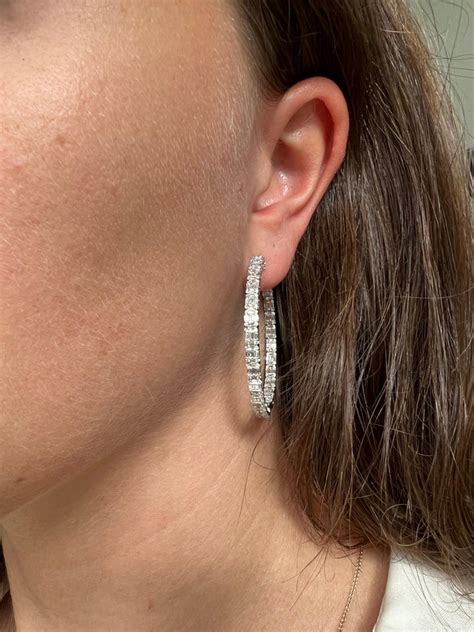 18kt White Gold Diamond In And Out Cluster Illusion Hoop Earring