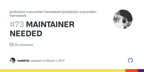 maintainer needed · issue 73 · protractor cucumber framework