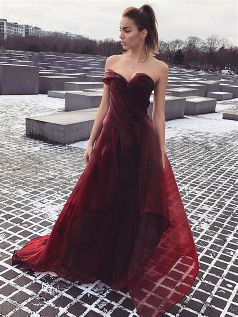 A Line Sweetheart Neck Sweep Train Maroon Prom Dress Maroon Burgundy