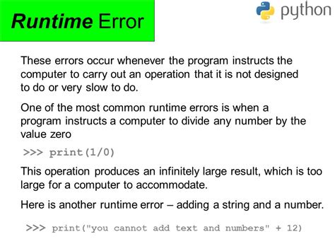 dealing with errors error types syntax errors runtime errors logical