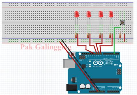 menyalakan 4 led dengan 1 push button langkah mudah belajar arduino 📘