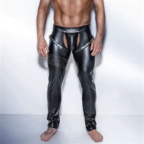 Fashion Mens Black Faux Leather Pants Long Trousers Sexy And Novelty