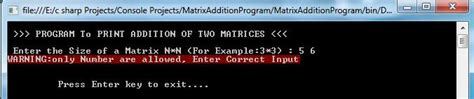 c sharp sense c program for addition of matrices using