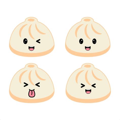 Premium Vector Set Of Cute Kawaii Dumpling With Eyes And Smile Emoji