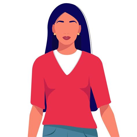 Portrait Of A Young Beautiful Smiling Woman With Long Hair Flat Vector