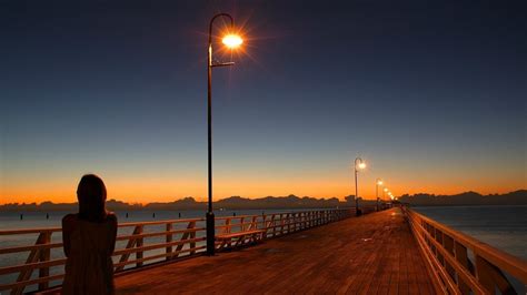 Wallpaper Sunlight Landscape Street Light Sunset Sea Night Sky