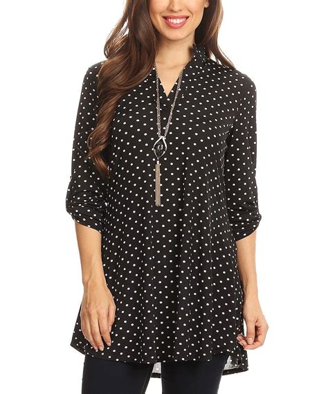 Take A Look At This Black And White Dot Polka Dot Notch Neck Tunic
