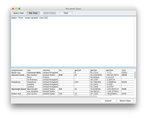 using the couchbase odbc driver with microsoft excel the