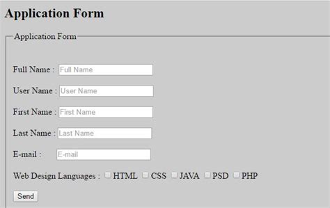 how to create application table form by html code exercise