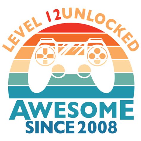 12th Birthday Awesome Gamer Svg Awesome Since 2008 Png