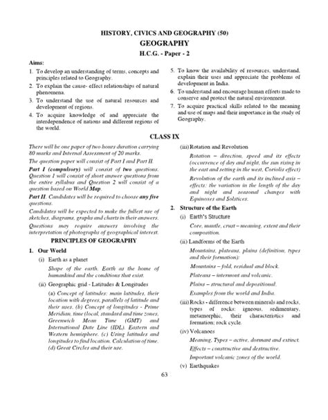 icse class 9 geography syllabus 2018 2019 examinations