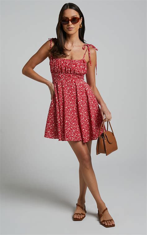 Summer Jam Mini Dress Strappy Slip Dress In Red Floral Print Showpo Usa