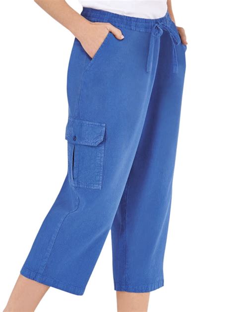 Womens Cotton Elastic Waistband Cargo Pocket Capri Pant X Large