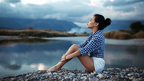 Wallpaper Sunlight Women Outdoors Model Sea Lake Brunette