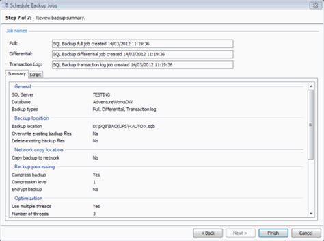scheduling backups review summary sql backup 10