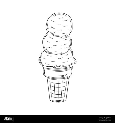 Beautiful Vector Hand Drawn Waffle Cone With Ice Cream Illustration