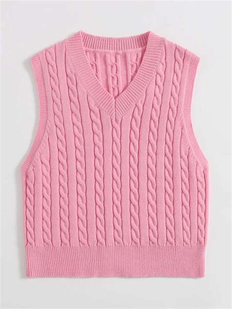 Shein Ezwear Solid Cable Knit Top Shein Usa