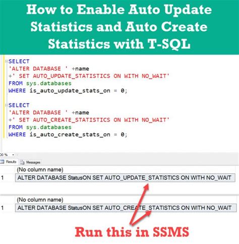 how to enable auto update statistics and auto create statistics with t
