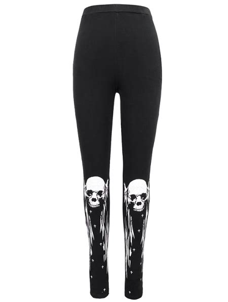 Black Gothic Punk Skull Pattern Long Legging For Women Uk