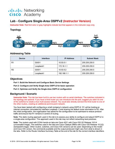 2 7 2 lab configure single area ospfv 2 ilm lab configure