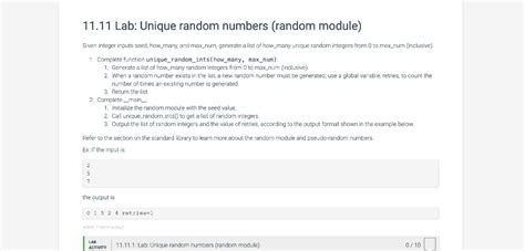 solved 11 11 lab unique random numbers random module
