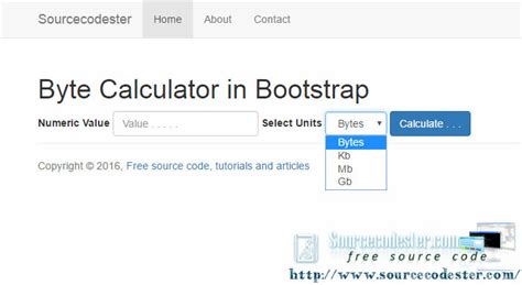 byte calculator in bootstrap free source code projects