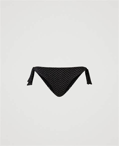 Jacquard Bikini Thong With Chevron Pattern Woman Black Twinset Milano