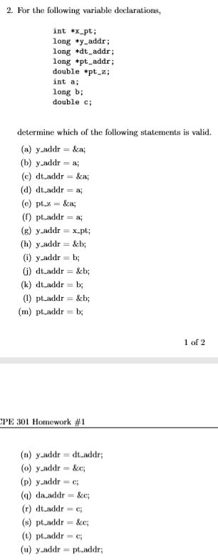 solved 2 for the following variable declarations int