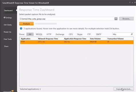 analysis of wireshark response times using free viewer