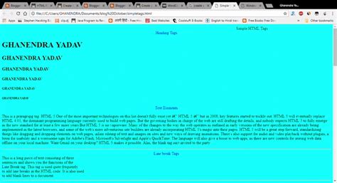 create an html page named as simpletags with following tags