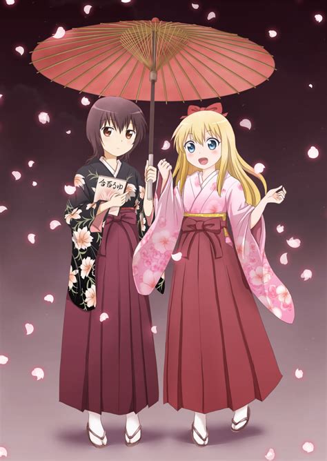 Safebooru Black Hair Blonde Hair Blue Eyes Brown Eyes Funami Yui