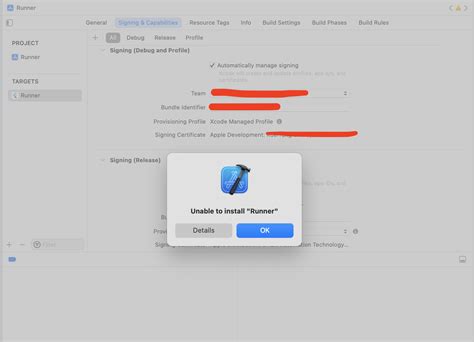 xcode unable to install runner on real device stack overflow