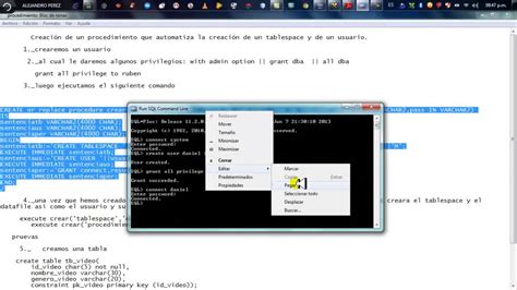 creacion de un procedimiento en oracle para crear un tablespace youtube