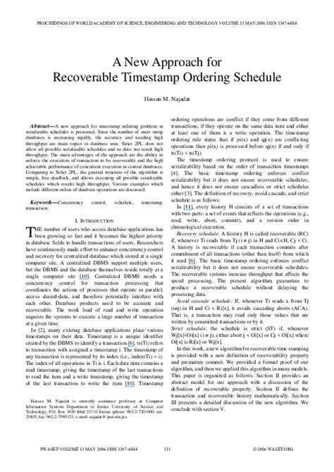 pdf a new approach for recoverable timestamp ordering schedule