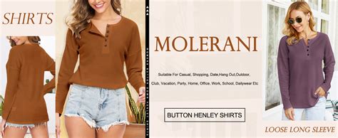 Molerani Womens Waffle Knit Tunic Tops Loose Long Sleeve Button Up V