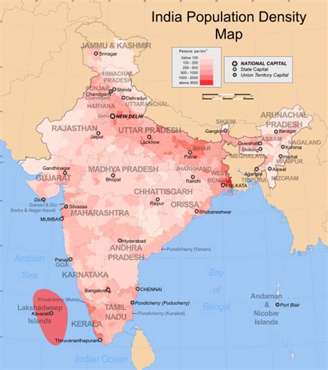 India Population Density Map It Shows The Most Densely Populated Areas