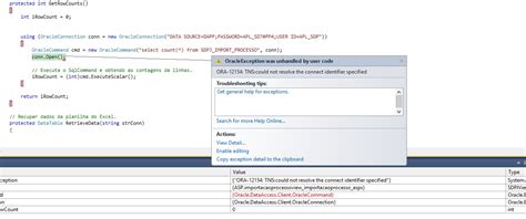 c erro ao conectar ao banco de dados oracle usando programação web