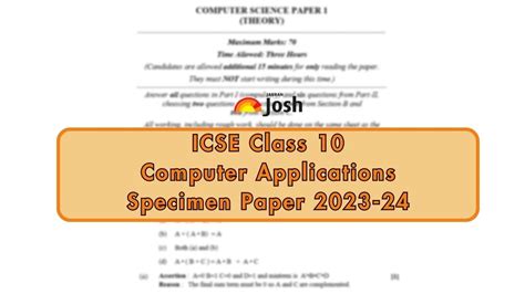 icse class 10 computer applications specimen paper 2024 cisce class 10