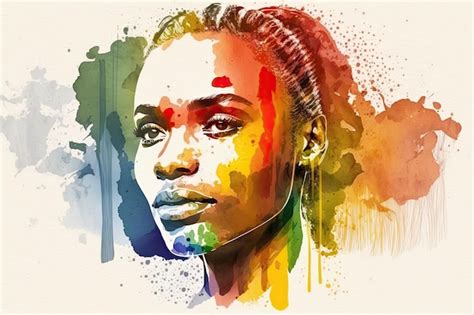 Premium Photo Abstract Watercolor Portrait Of Joyful African Lesbian