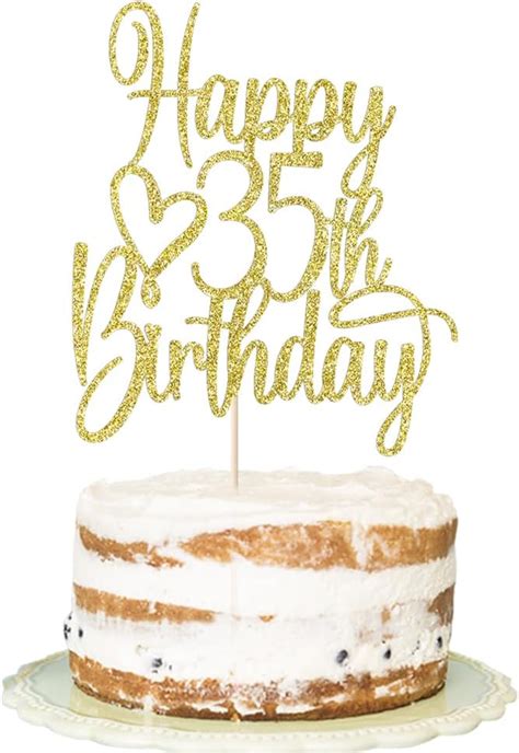 Florcmet Gold Glitter Happy 35th Birthday Cake Topper