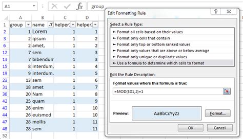 conditional formatting alternating color in visible rows based on