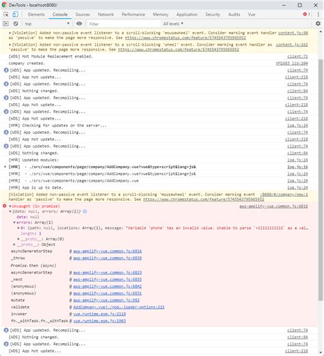 aws amplify vue connect vue mutation does not handle errors in graphql