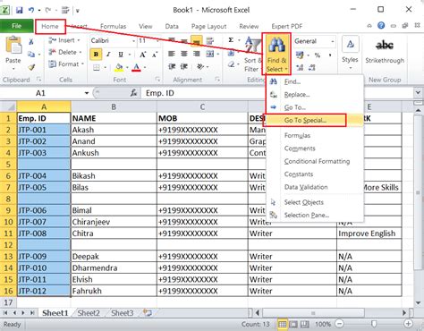 excel remove blank rows javatpoint
